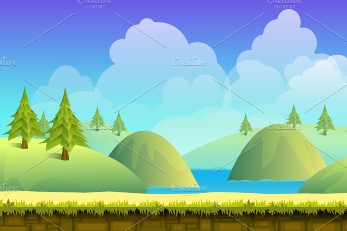 Cartoon Game Background, an Illustration by 2dvillShop