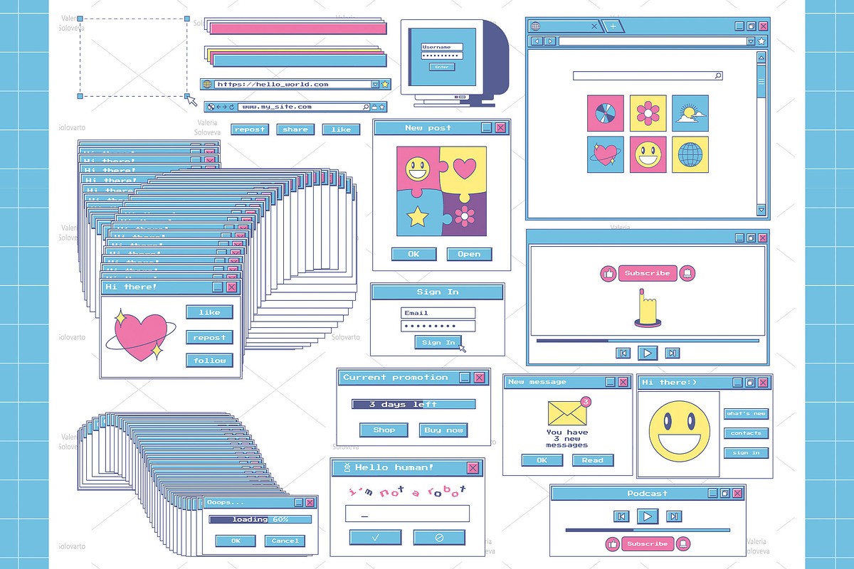 Retro windows user interface icon set