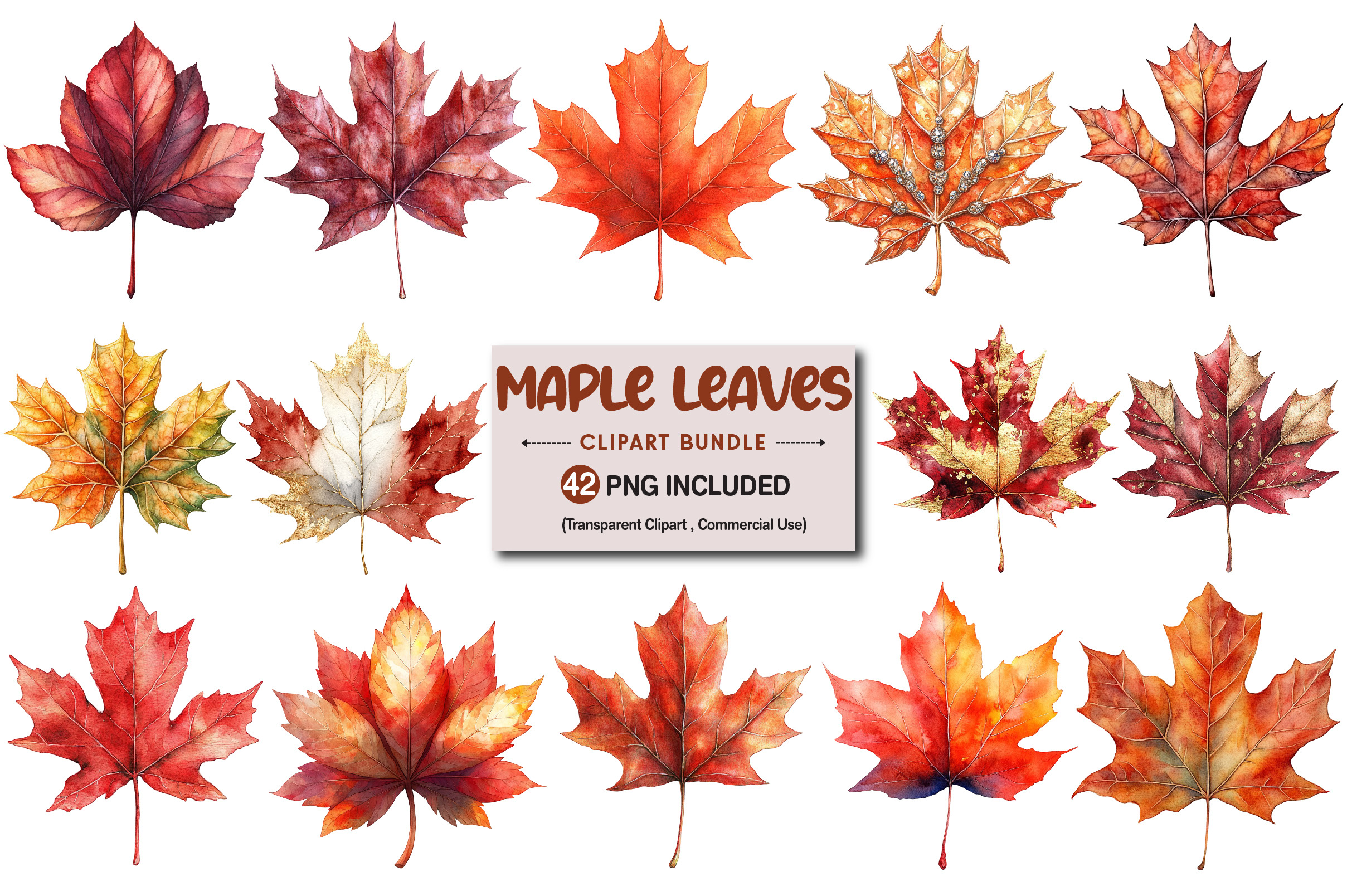 Fall Maple leaves Clipart Bundle, an Illustration by Pixels.Craft
