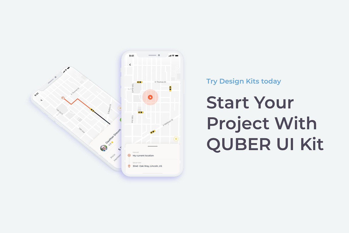 QUBER Taxi App UI UX Kit, an UI Kit Template by Onur Kuru