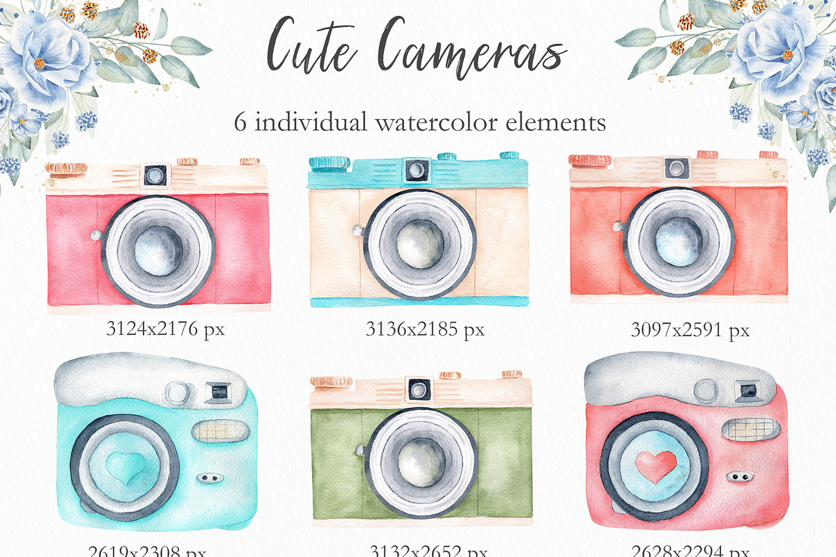 Watercolor Vintage Cameras Set, a Decorative Illustration by ...