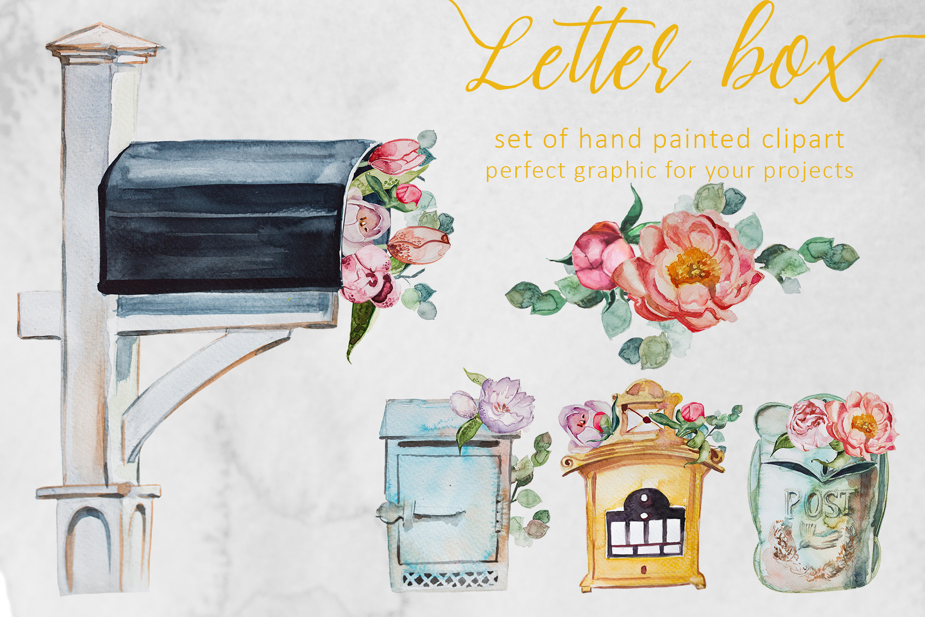 Watercolor Letter Box Clipart Set, a Seasonal Illustration by ...
