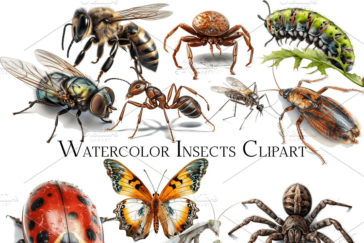 Watercolor Insects Clipart, an Object Graphic by ArtisticTimberStudio