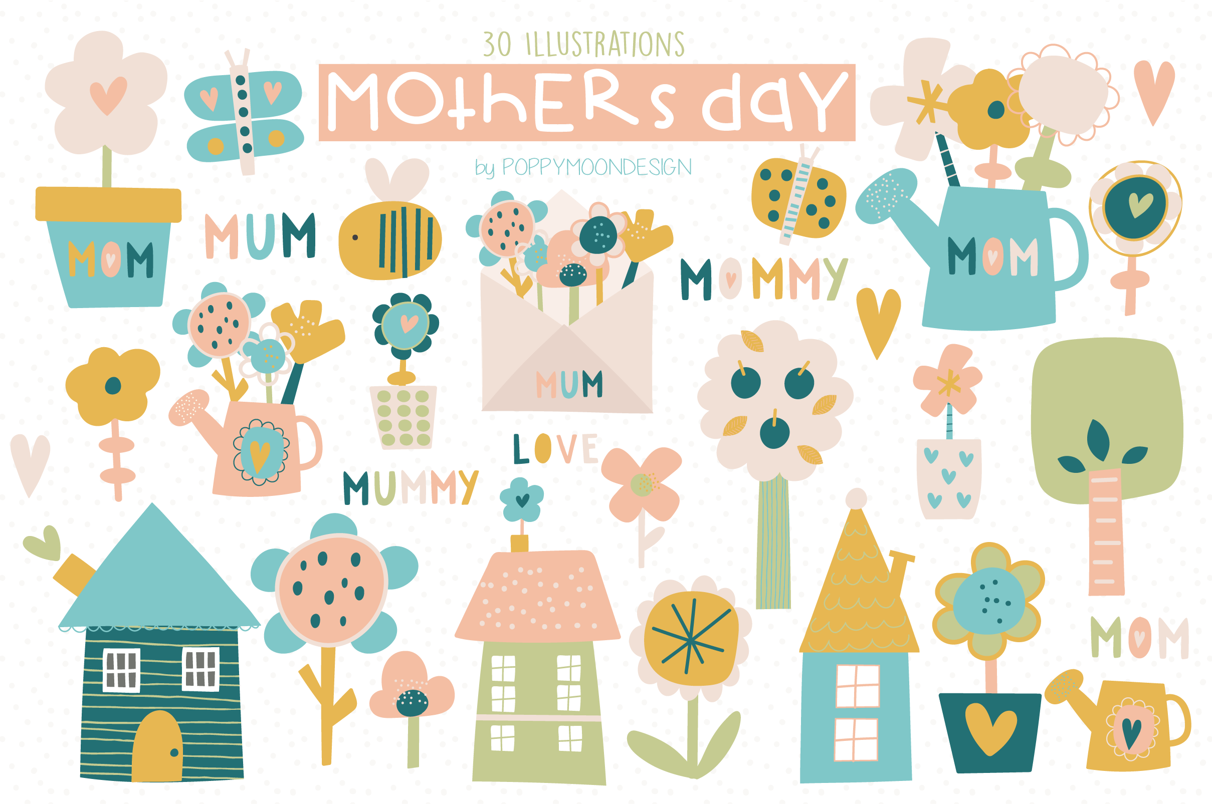 Mothers day clipart set, an Illustration by Poppymoondesign