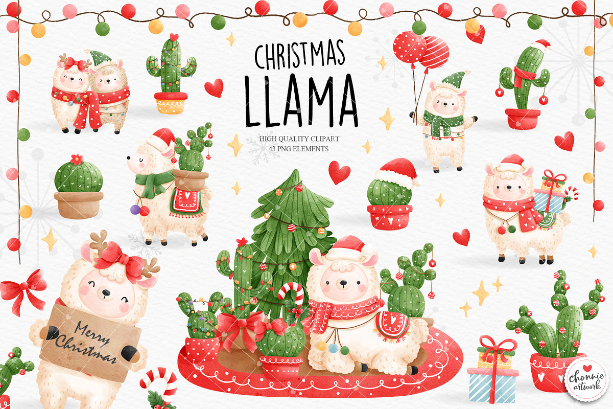 Christmas llama clipart, an Animal Illustration by Chonnieartwork ...