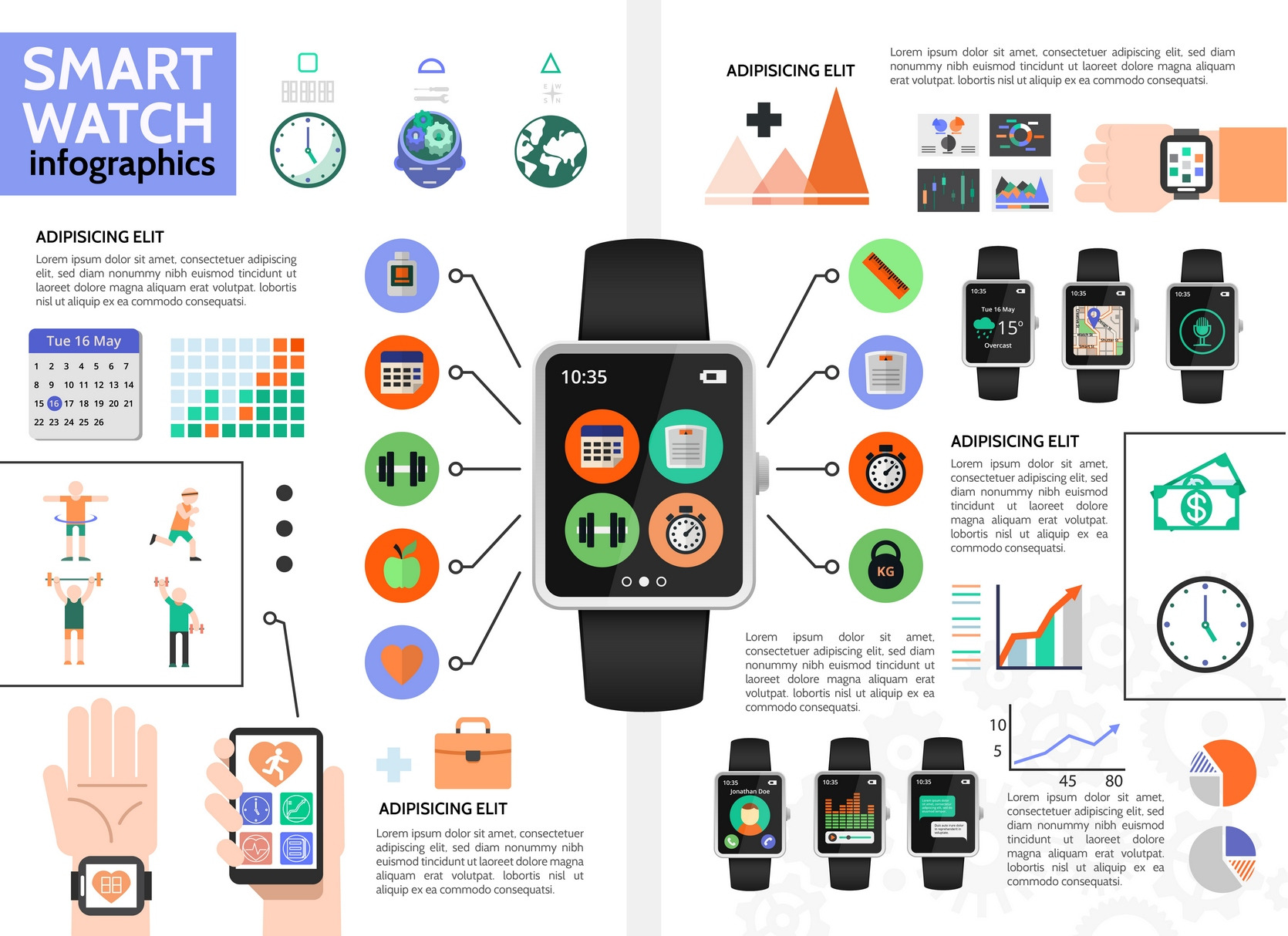 Smart watch infographic concept, a Person Illustration by Microvector ...