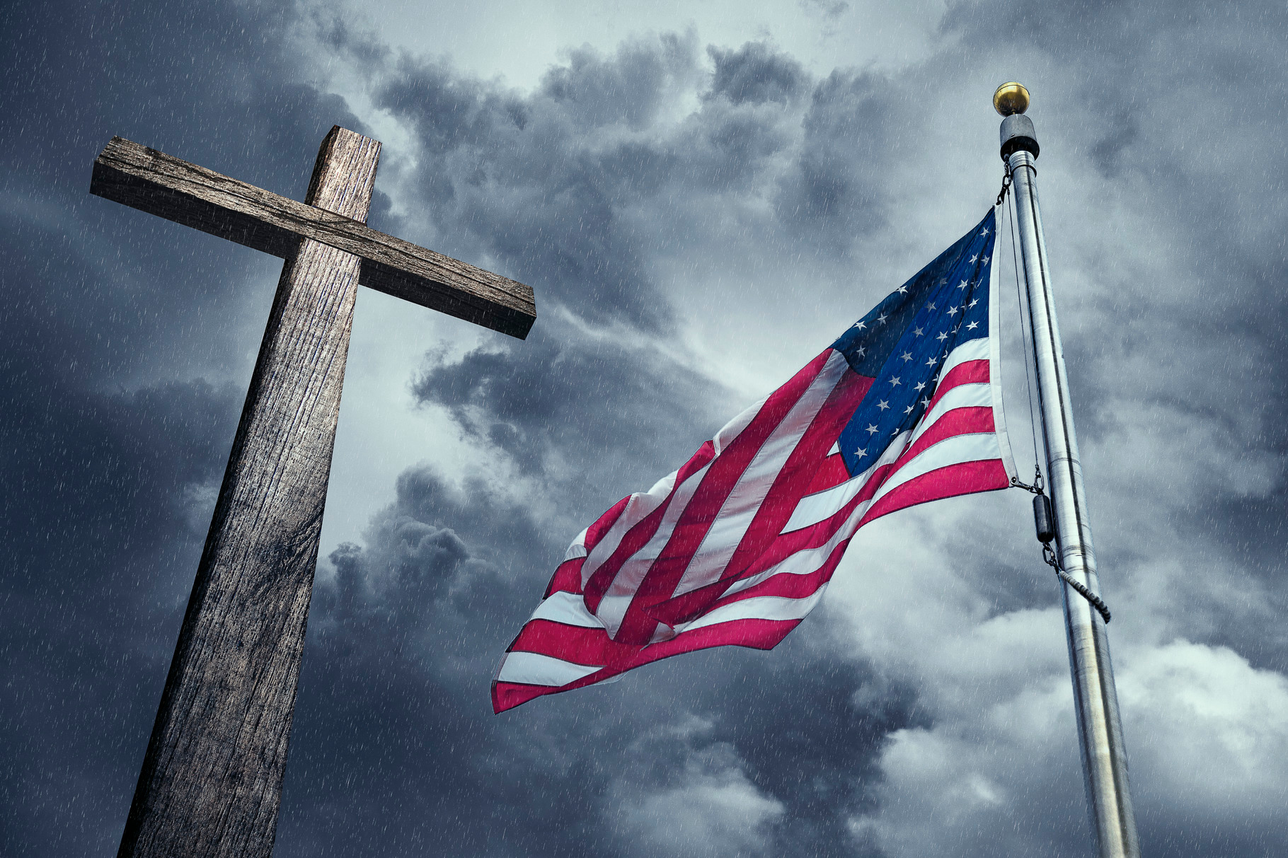 USA flag with a wooden cross, a Photo by Javier Art Photography