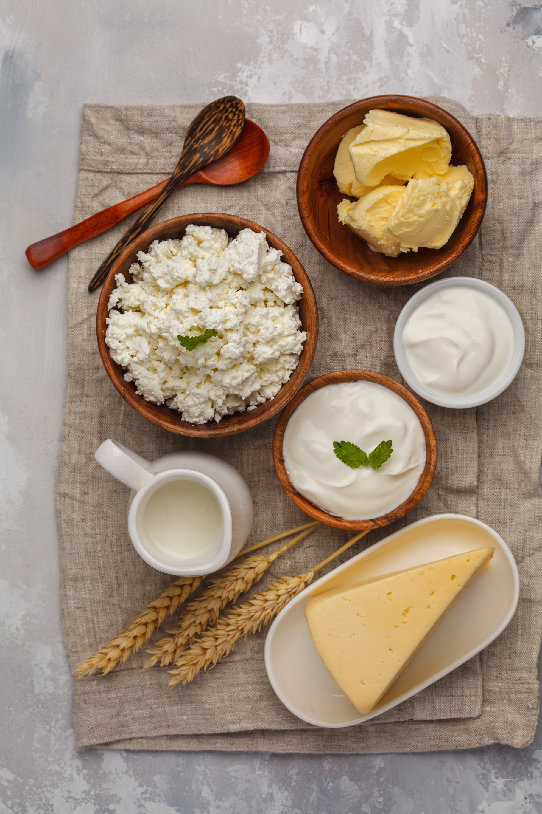 Different types of dairy products featuring assortment, background, and ...