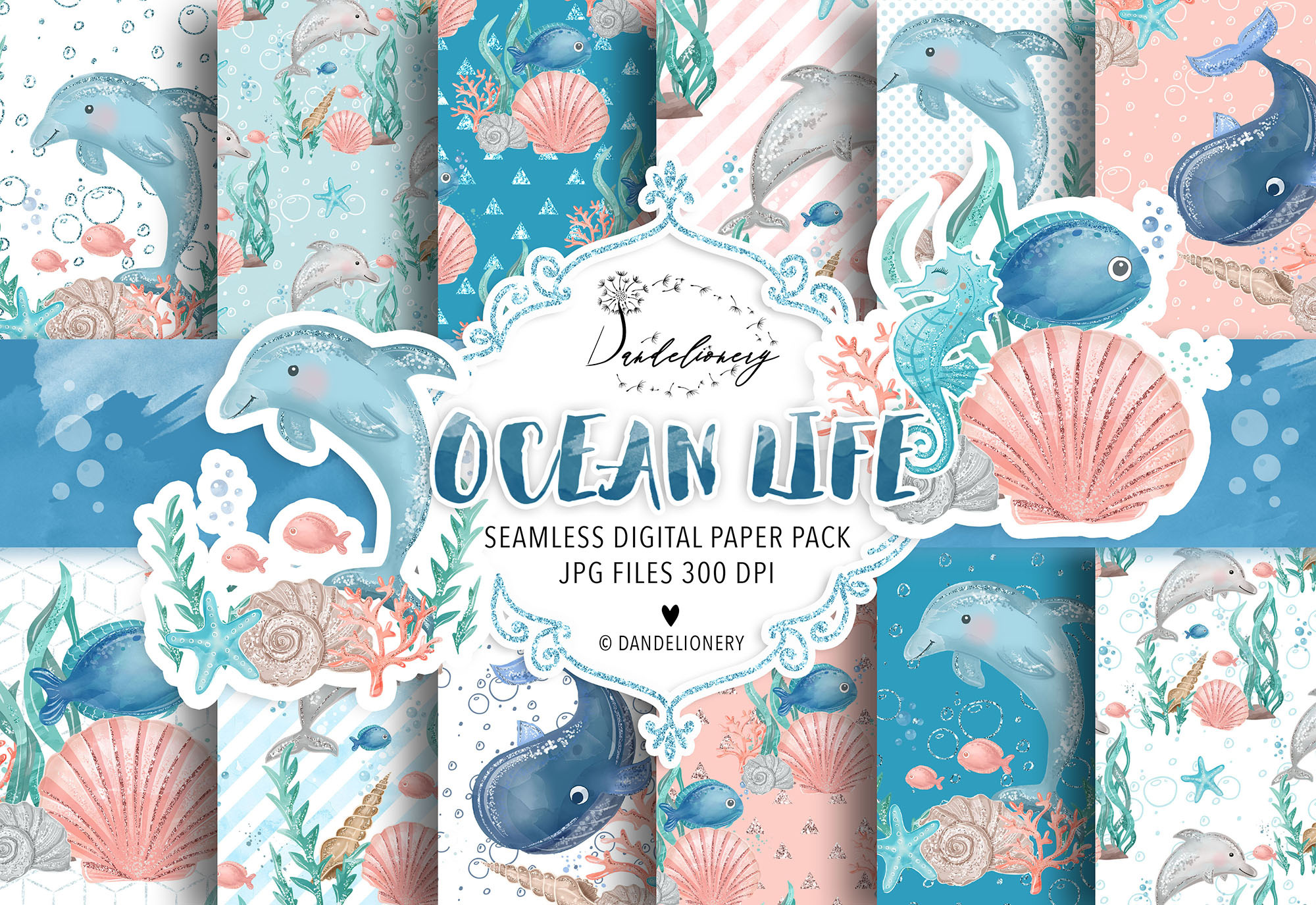 Ocean Life digital paper pack, a Pattern Graphic by designloverstudio