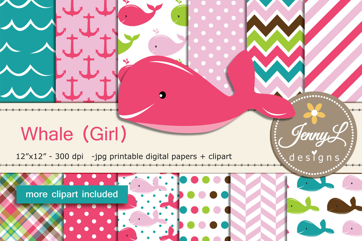 Whale girl digital papers & clipart | Graphic Patterns ~ Creative Market