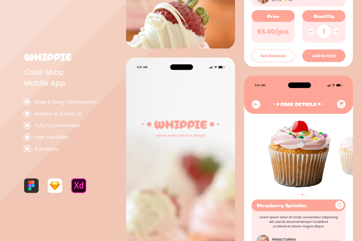 Whippie - Cake Shop Mobile Apps, an UI Kit Template by twinstd