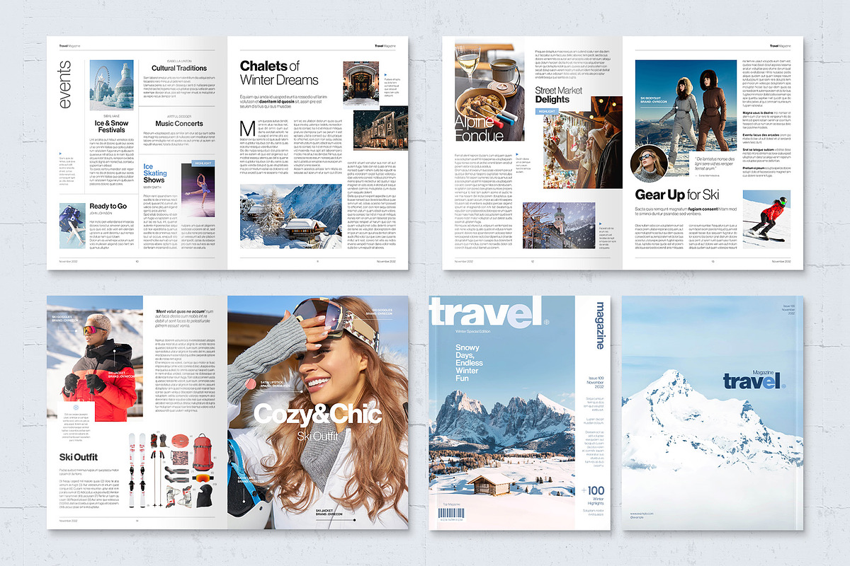 Winter Travel Magazine Template, a Magazine Template by BrandPacks