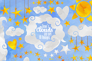Watercolor White Clouds and Stars, an Illustration by DigitalArtsi