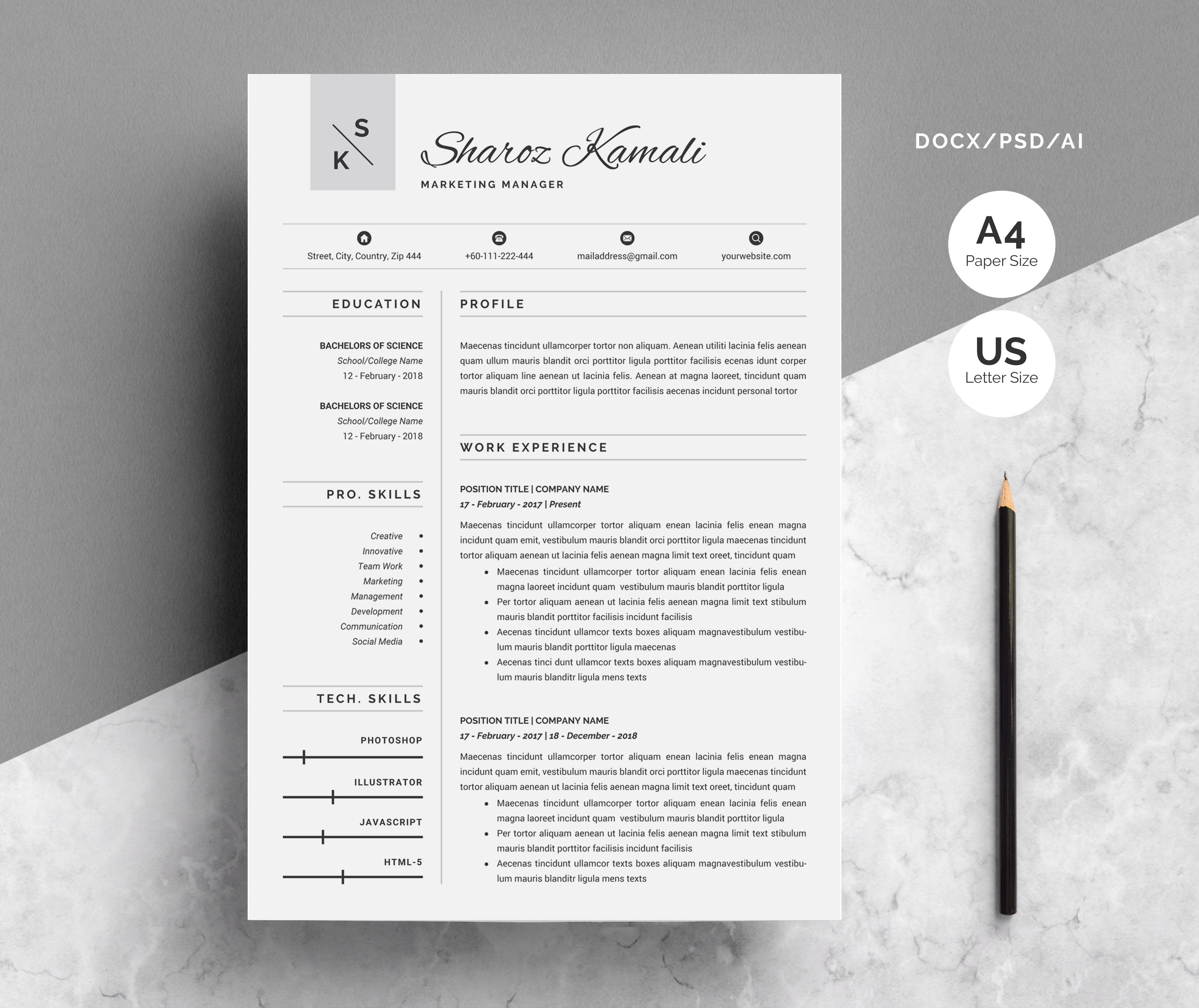 Resume Template | 4 Pages Pack, a Resume Template by White Graphic