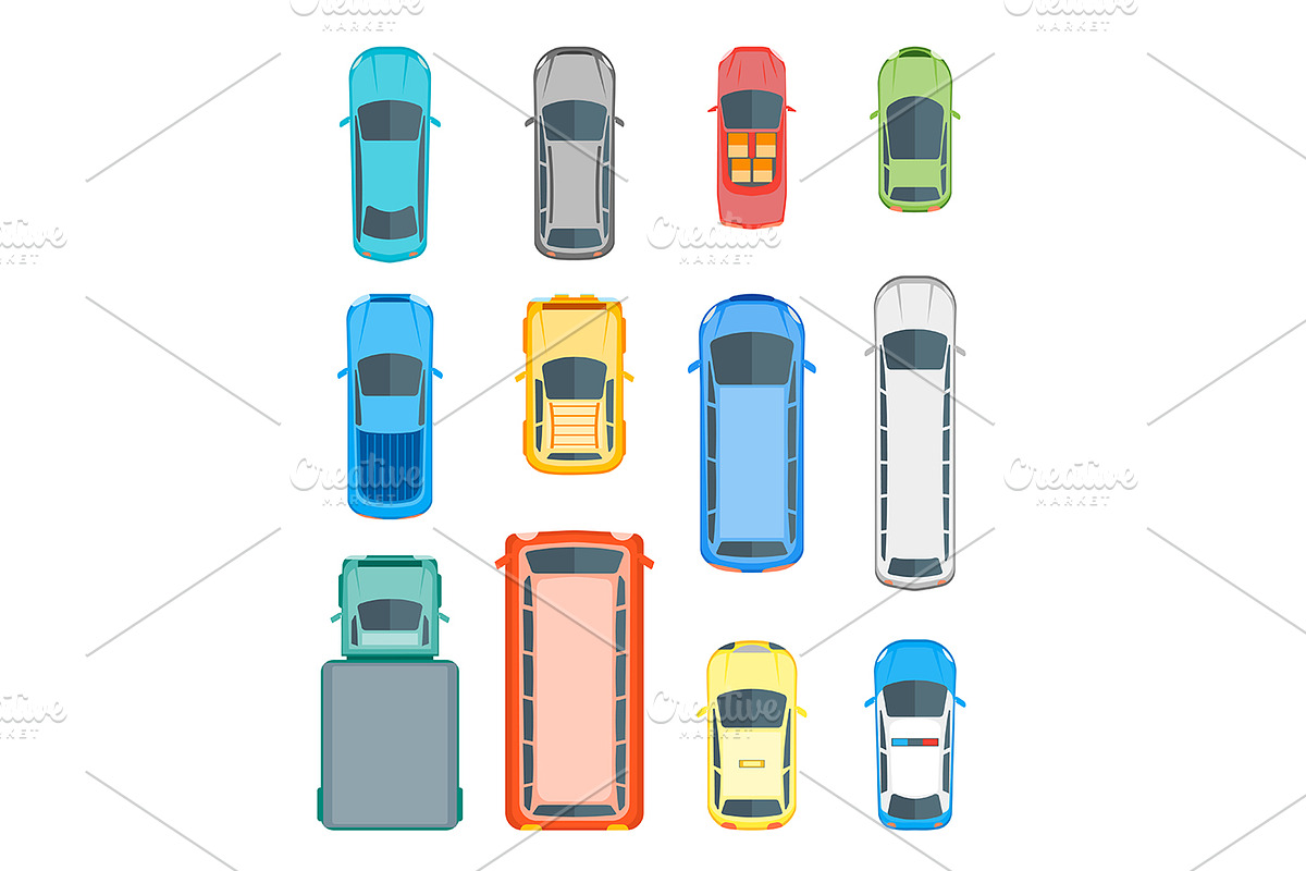 Cars Top View Set. Vector, an Object Illustration by Bigmouse_art