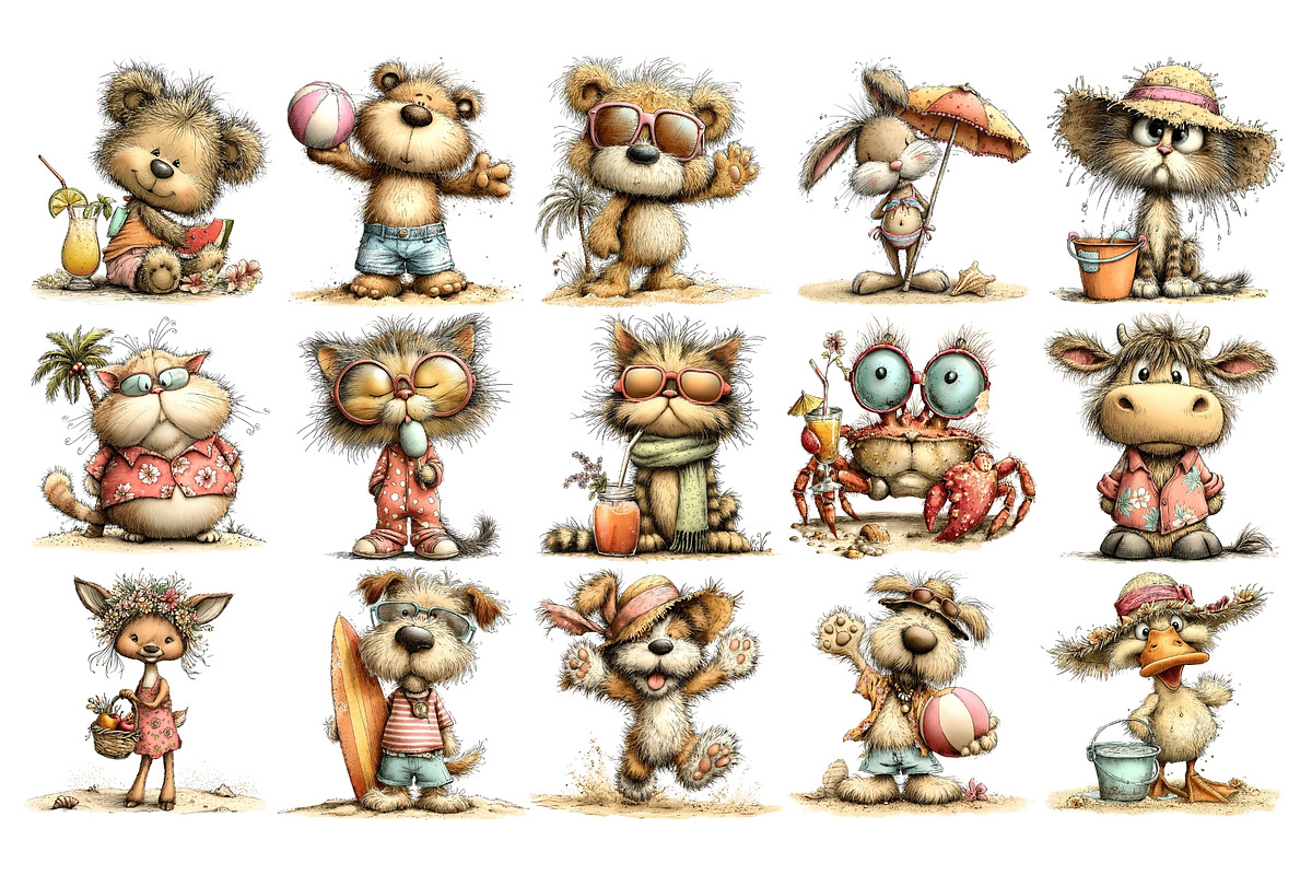 Beach Animals Watercolor Clipart PNG, an Animal Illustration by Nicolle ...