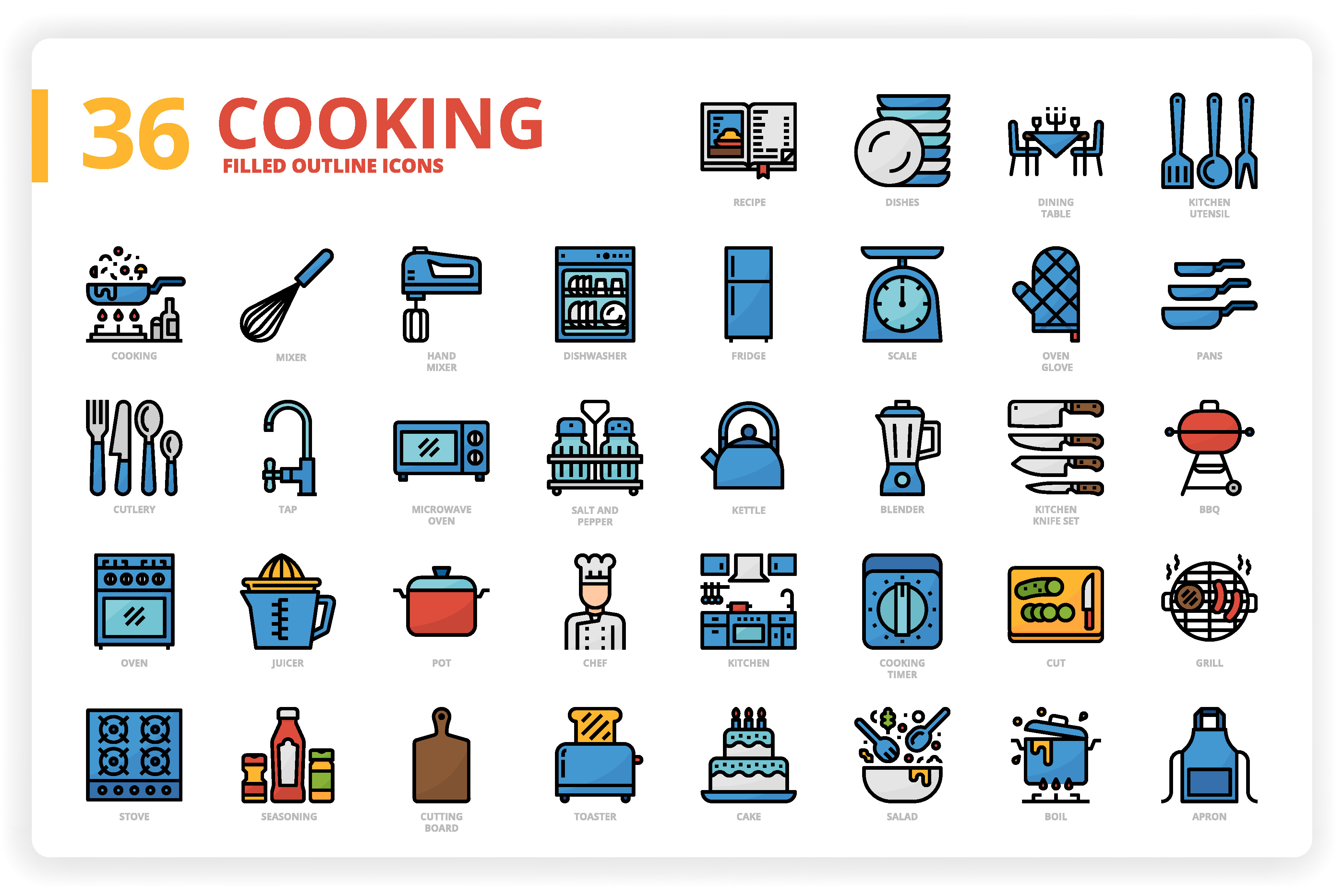 36 Cooking Icons x 3 Styles, an Icon by monkik
