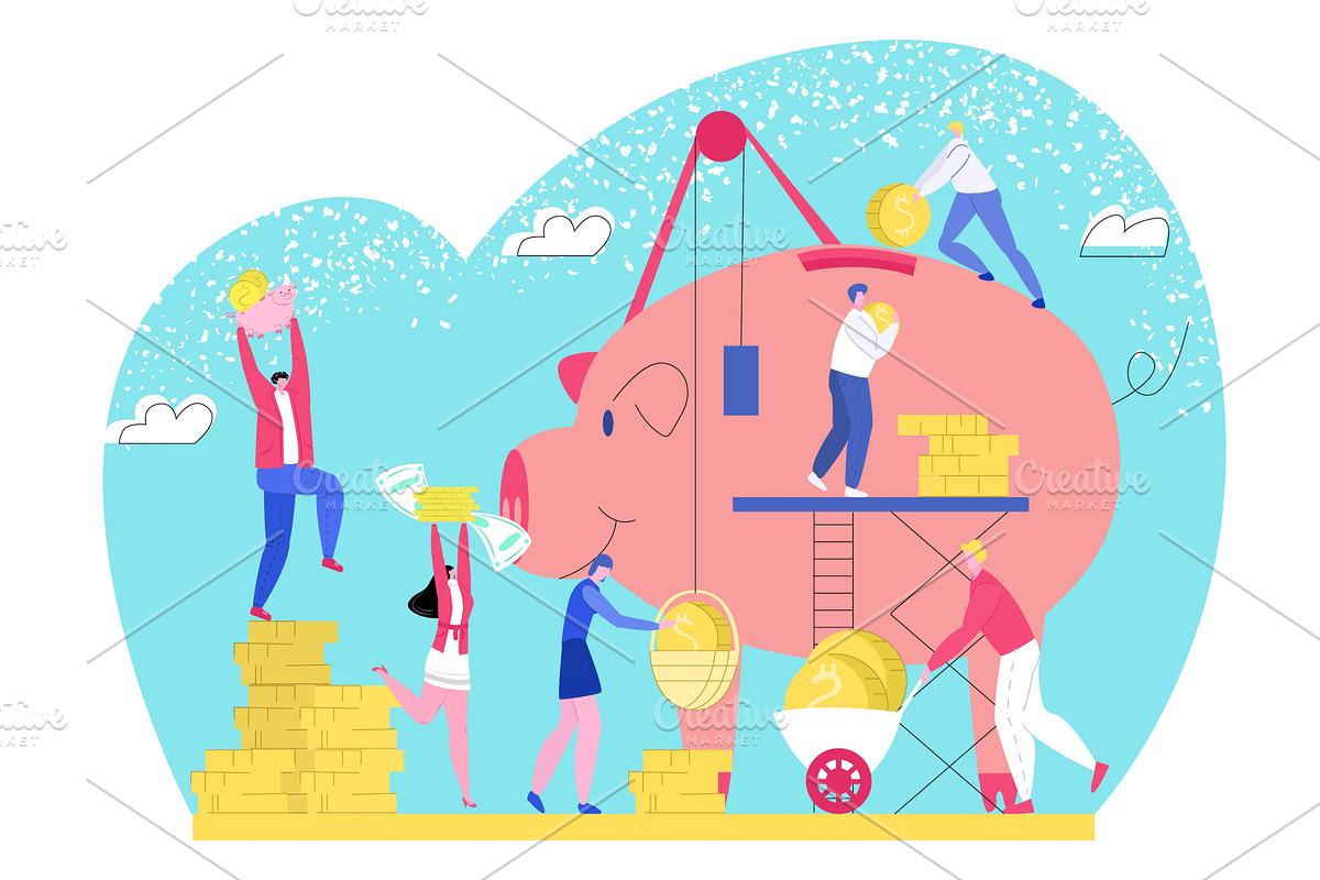 Saving money in piggy bank, vector, a Finance Illustration by KitVector ...