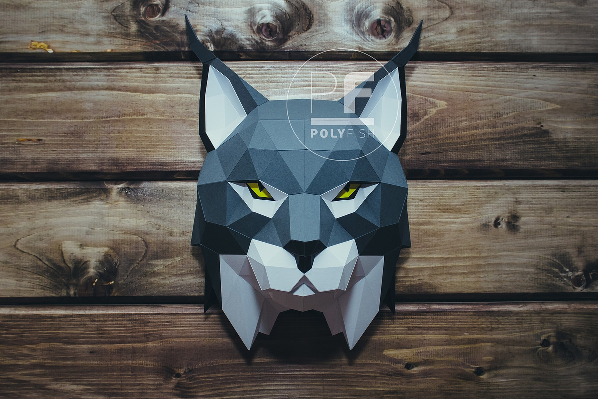 DIY Lynx Head 3D model template, a Graphic by PolyFish