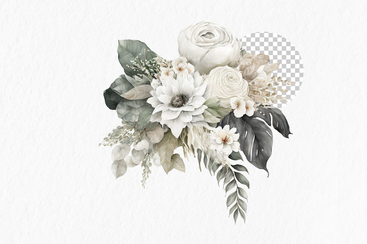 White flowers Watercolor Clipart PNG, an Object Graphic by MyLittleMeow