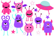 Pink Cute Monster Clip Art Set, an Illustration by Nagore Rodriguez Design