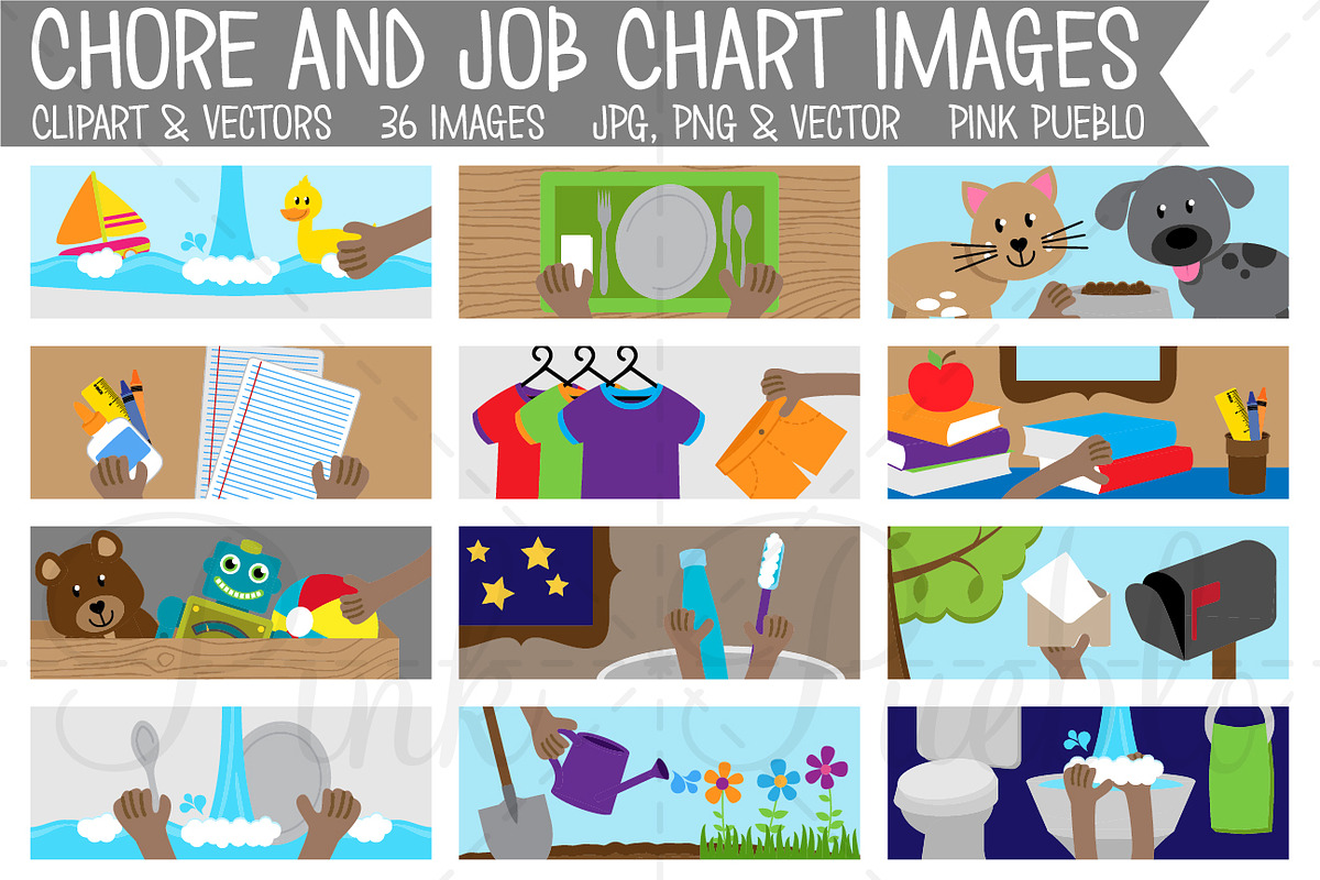 Chore Chart Clipart, Printable, an Illustration by PinkPueblo