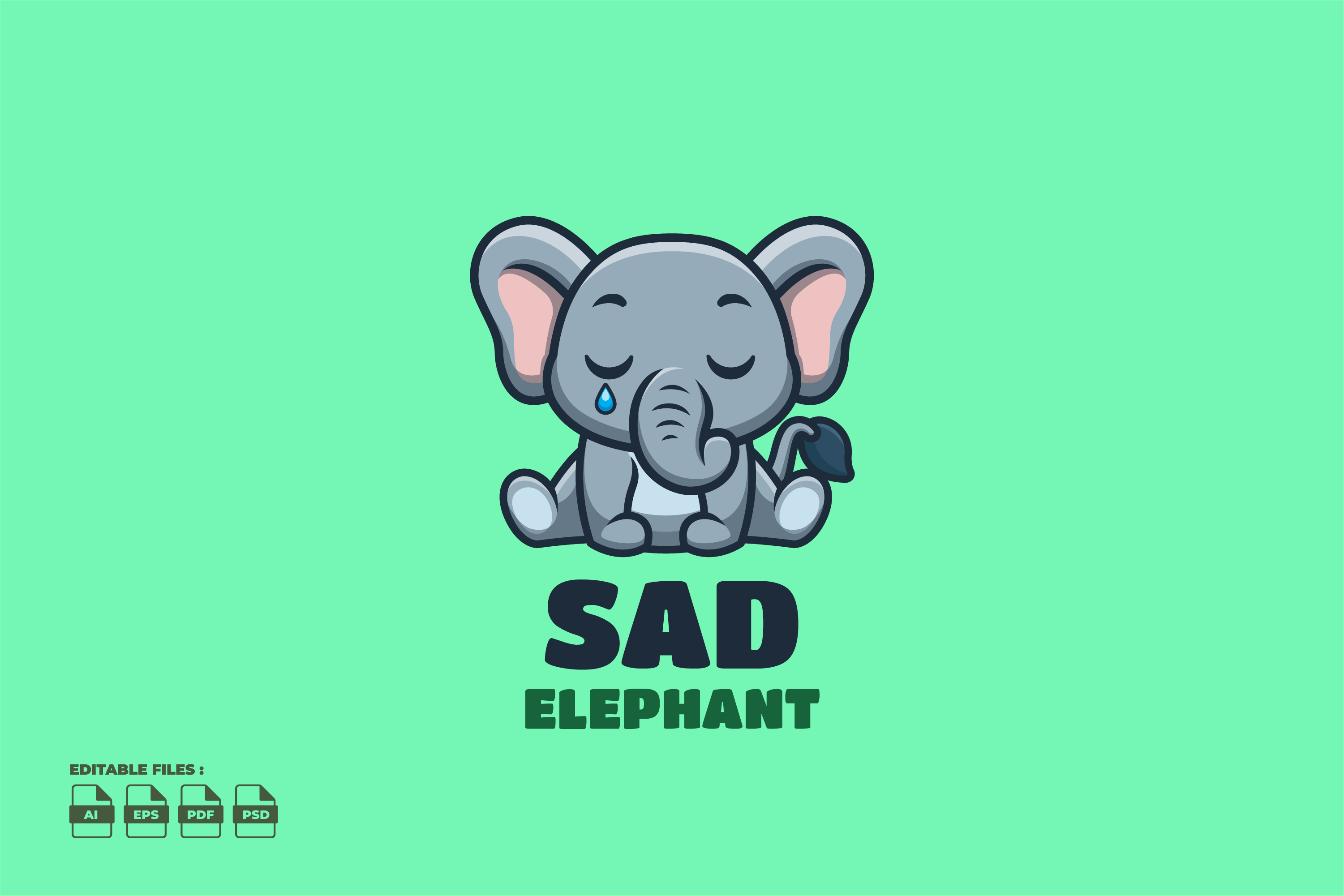 Sad Elephant Cute Mascot Logo | Branding & Logo Templates ~ Creative Market