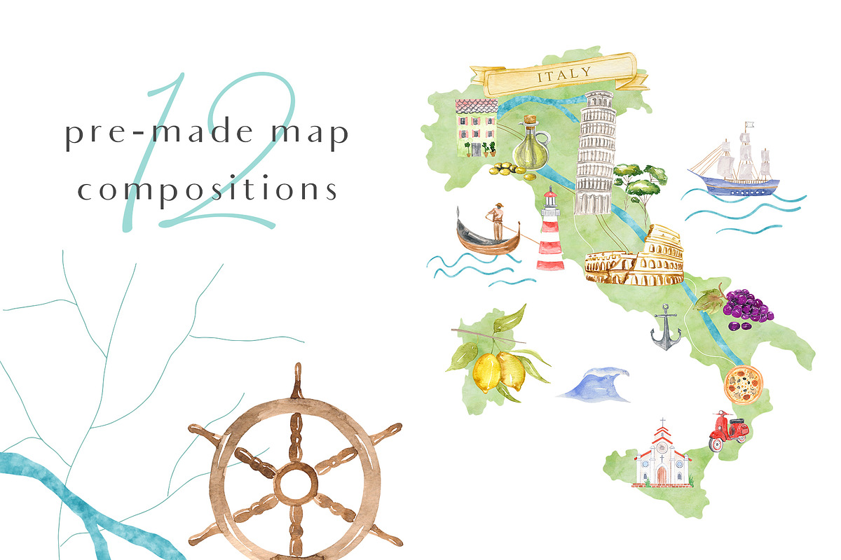 Watercolor Map Creator Wedding, an Illustration by Kaya Fonts
