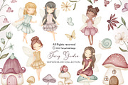 Fairy garden watercolor clipart | Creative Market