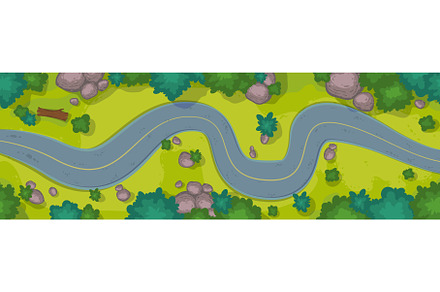 Road landscape vector roadway in forest or way to field lands with ...