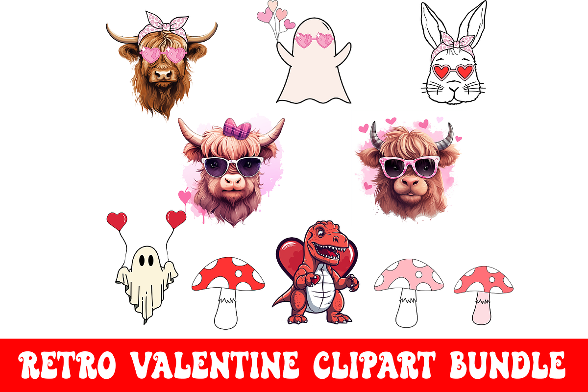 Retro Valentine day Clipart Bundle | Creative Market