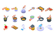 Hands preparing foods icons set, a Food Illustration by Ylivdesign