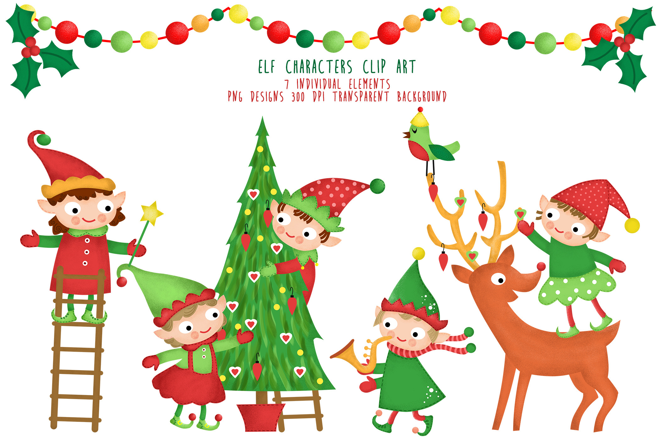Elf Characters Clipart Santa Helpers, a Decorative Illustration by ...