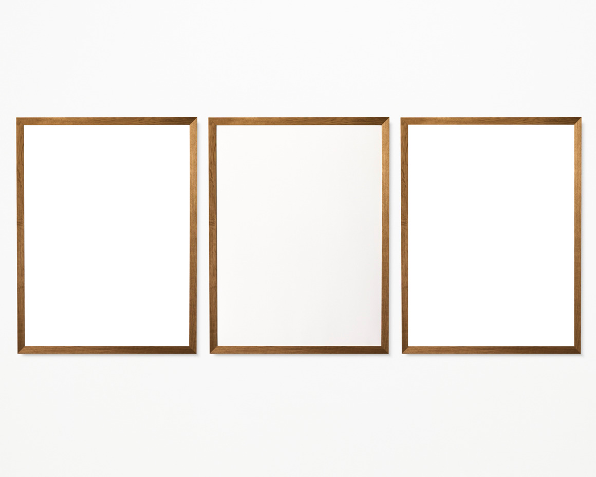 Three photo frames on wall psd featuring psd, layer, and blank, an ...