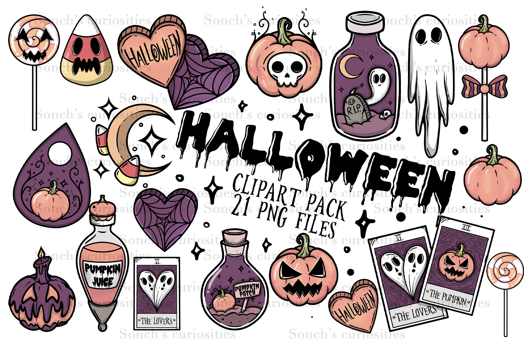 Halloween Clipart Pack - PNG, an Illustration by Sonch' s Curiosities
