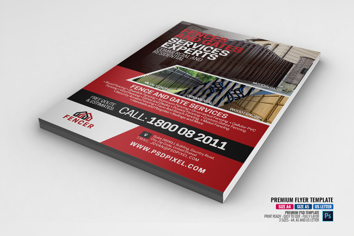 Fencing Services Flyer, a Flyer Template by PSDPixel