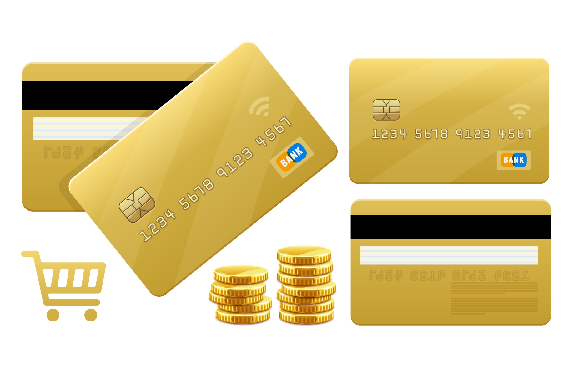 Banking gold credt cards. Vector., a Finance Illustration by LoopAll