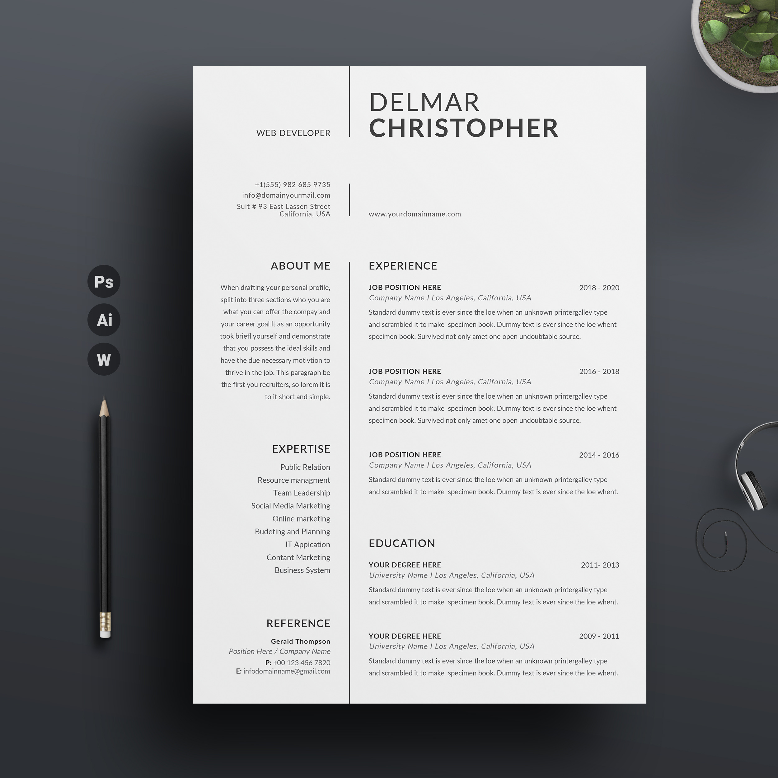 Clean Resume/CV Word, a Resume Template by ResumeDevisers