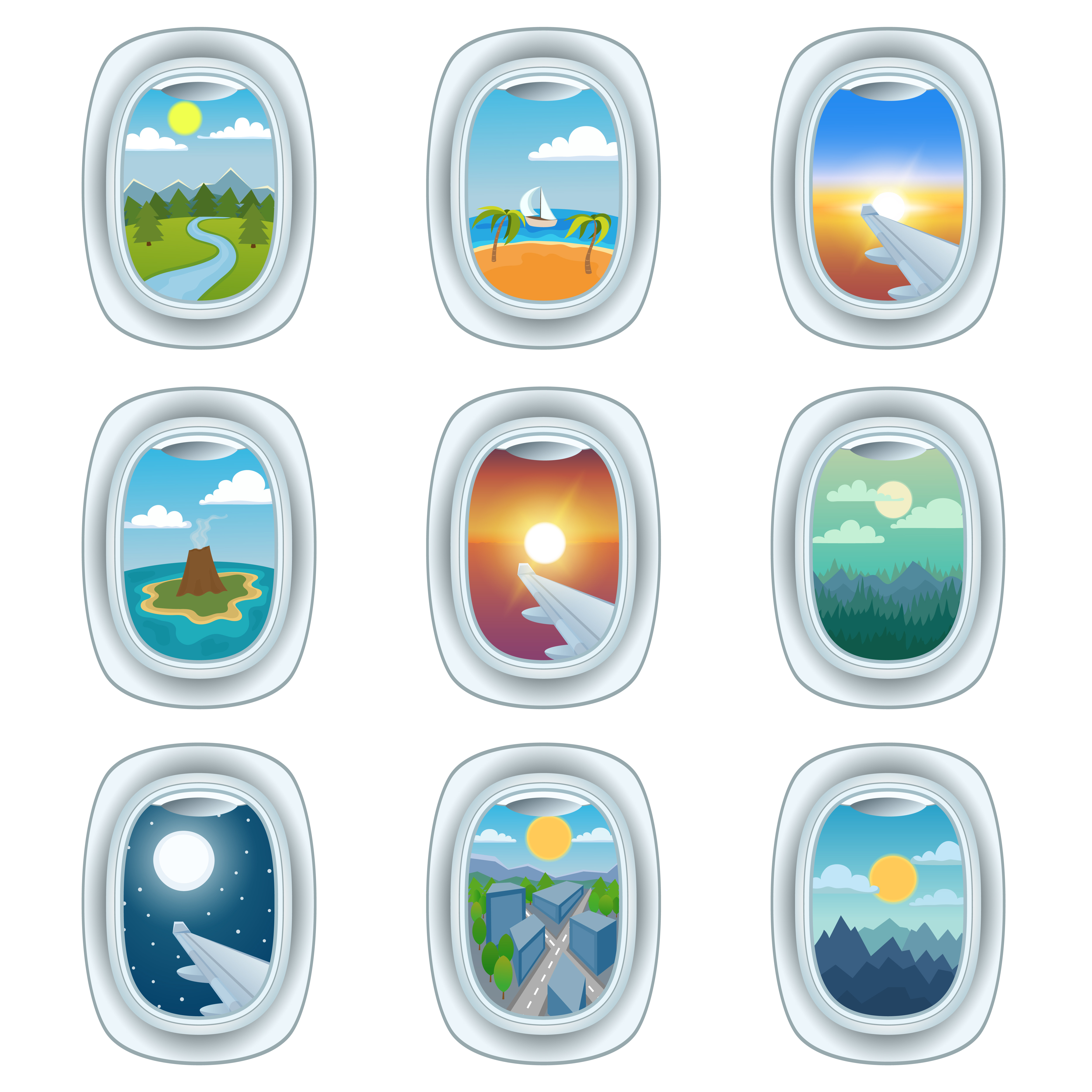 Group of airplane windows vector, a Transportation Illustration by ...