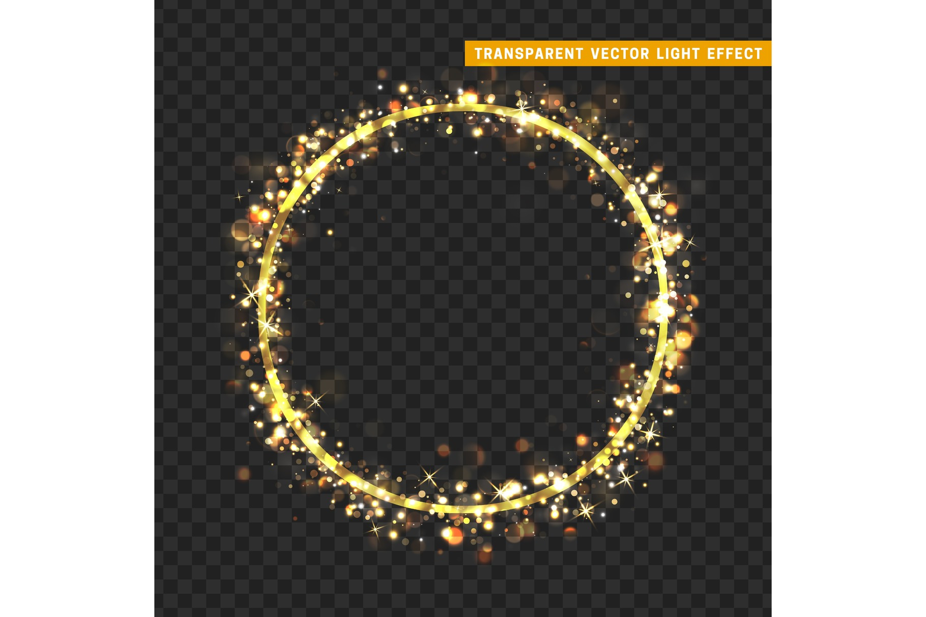 Gold circle frame with glowing lights and sparkle bokeh effects ...