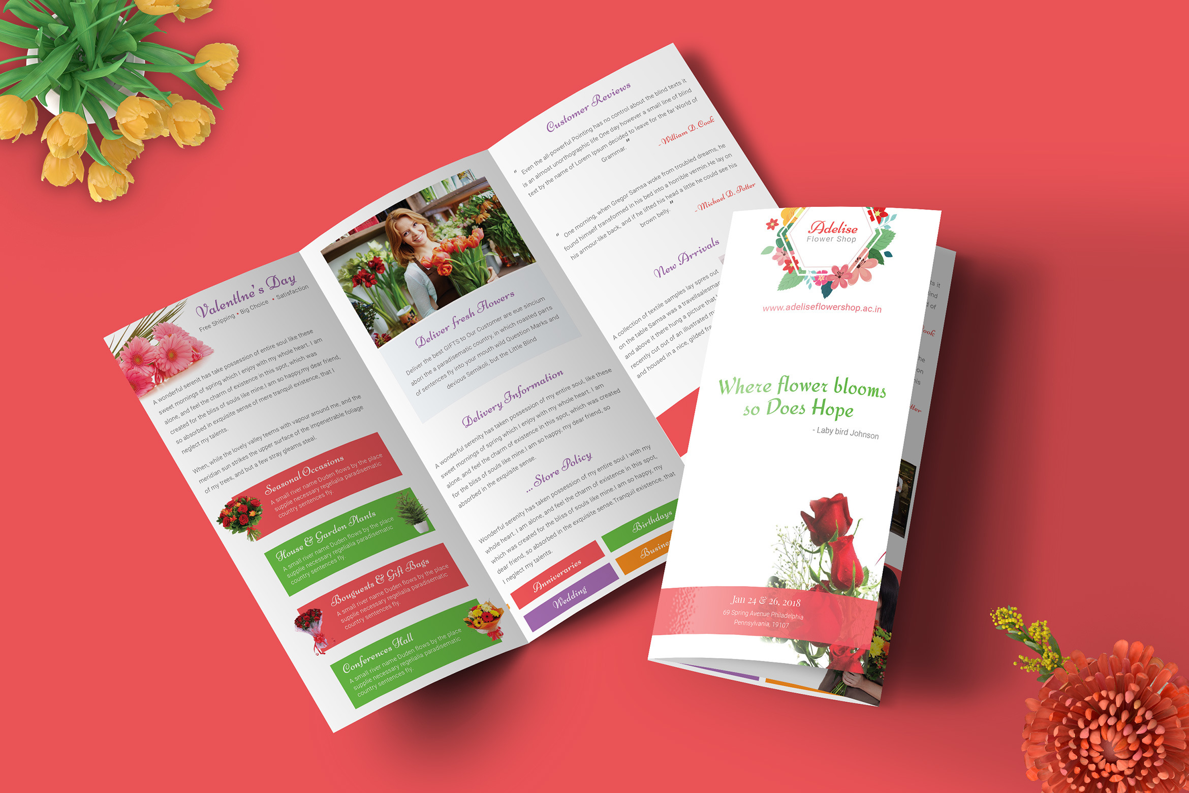 Flower Bouquet Shop Trifold Brochure, a Brochure Template by 3djagan