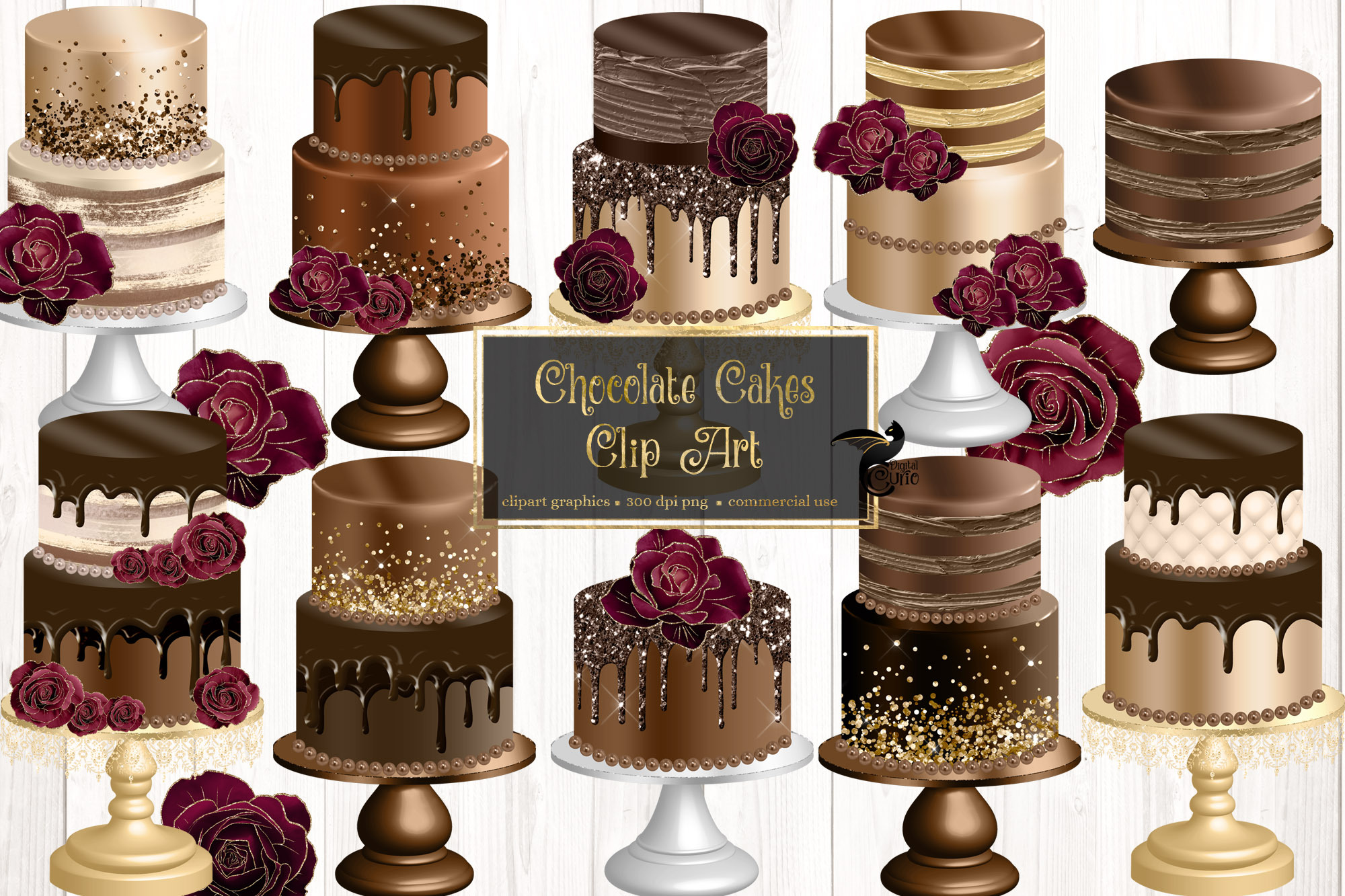 Chocolate Cakes Clip Art, an Illustration by Digital Curio