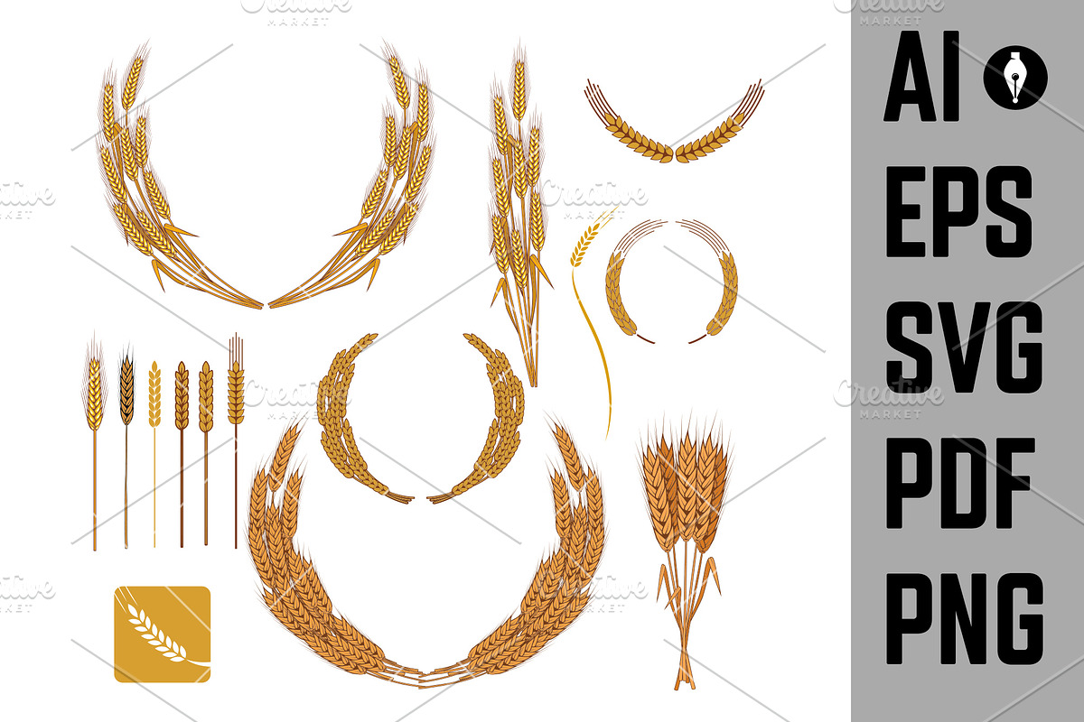 Set of wheat wreath and designs, an Icon by Vectorhight