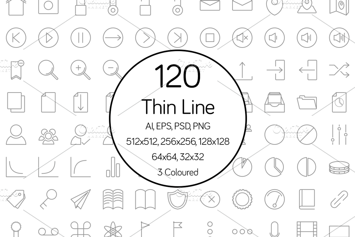 Thin Line Icon Set, an Outline Icon by Iconify