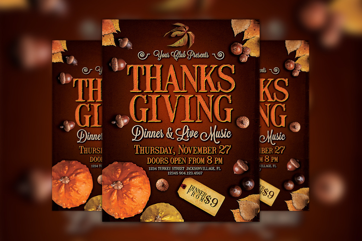Thanksgiving Dinner Event Poster, a Flyer Template by Flyermind ...