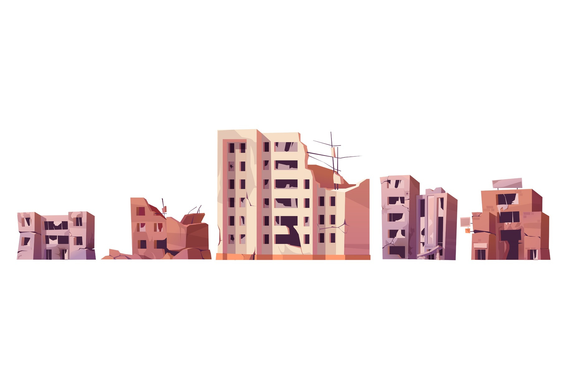 Destroyed city buildings after war, an Illustration by art PVP - market