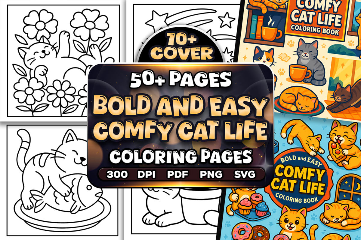 Easy Comfy Cat Life Coloring Pages