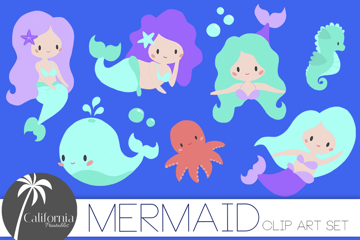 Mermaid & Sea Life Clip Art Set, an Illustration by Nagore Rodriguez ...