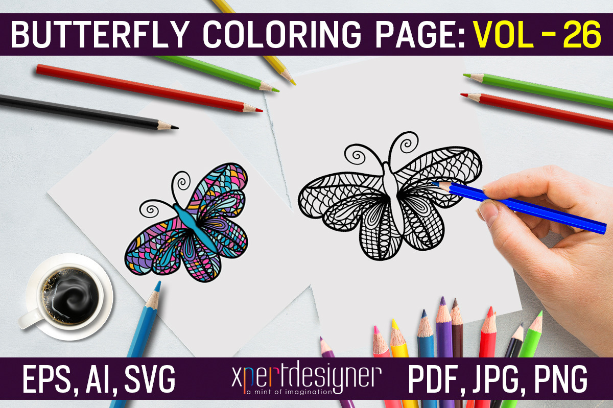 Butterfly Coloring Page | Vol - 26, an Illustration by XPERTDESIGNER