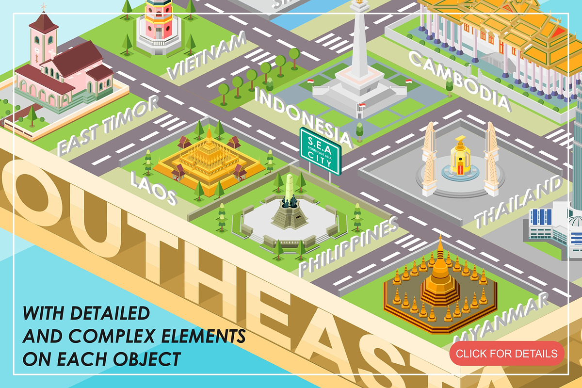 Isometric Landmark of Southeast Asia, an Object Illustration by Hellas ...